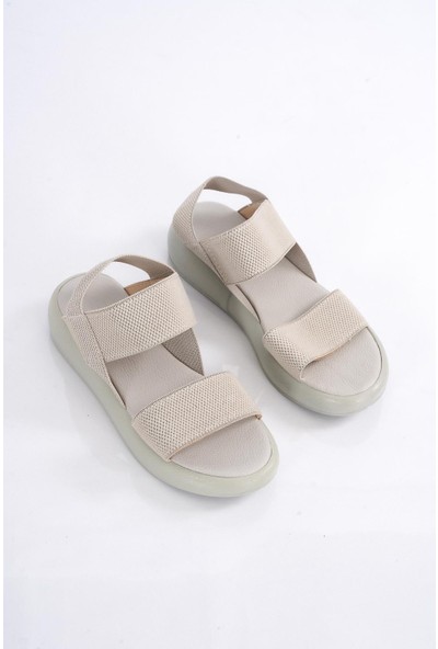 Bayan Gri Lastik Detaylı Sandalet