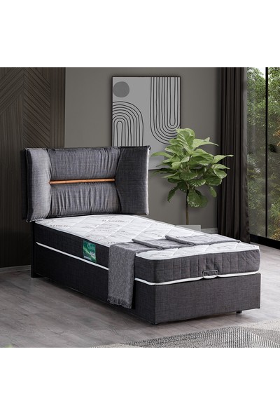 Setay Lizbon Tek Kişilik Baza Başlık Comfort Yatak, Antrasit