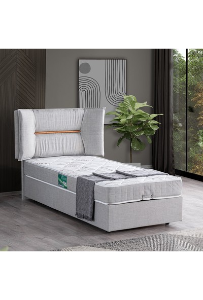 Setay Lizbon Tek Kişilik Baza Başlık Comfort Yatak, Açık Gri