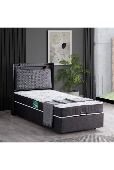 Setay Zagreb Tek Kişilik Baza Başlık Comfort Yatak, Antrasit Setay Zagreb Tek Kişilik Baza Başlık Comfort Yatak, Antrasit