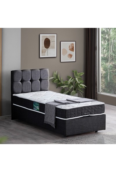 Setay Berlin Tek Kişilik Baza Başlık Comfort Yatak, Antrasit Gri
