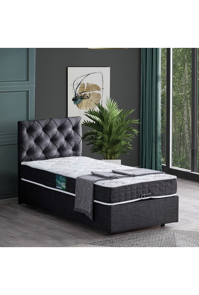 Setay Eylül Tek Kişilik Baza Başlık Comfort Yatak, Antrasit Gri