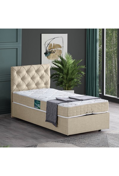 Setay Eylül Tek Kişilik Baza Başlık Comfort Yatak, Krem Setay Eylül Tek Kişilik Baza Başlık Comfort Yatak, Krem