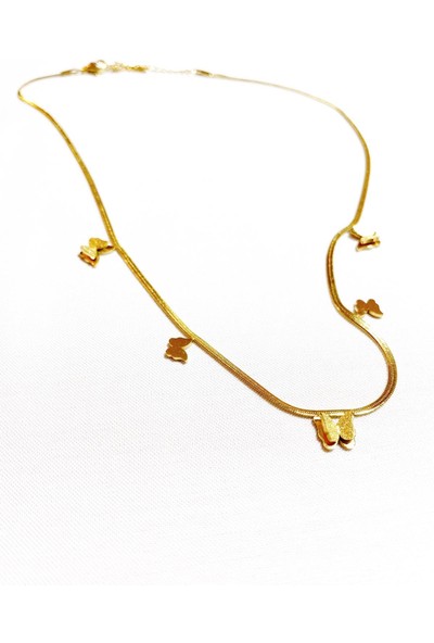 Mavi Düş Gold Çelik Kelebek Kolye