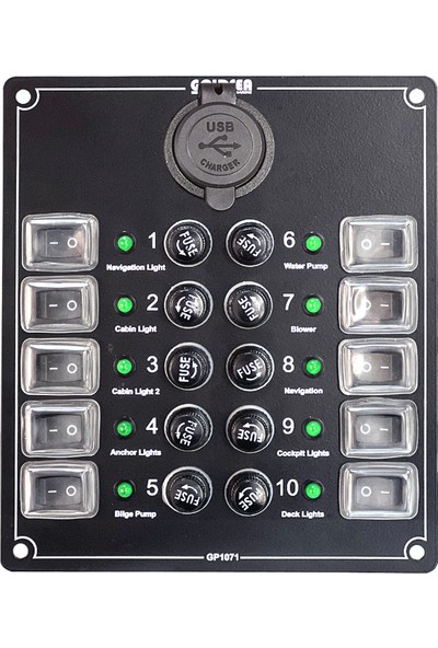 Goldsea Switch Panel 10 Anahtar USB Soketli Sigorta Paneli Goldsea Switch Panel 10 Anahtar USB Soketli Sigorta Paneli