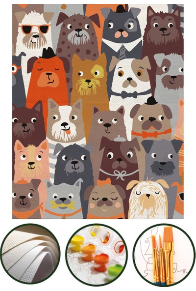 Sayılarla Boyama Hobi Seti Fırça Boya Dahil (Bez Kanvas) 40X50 cm - Köpekler Sayılarla Boyama Hobi Seti Fırça Boya Dahil (Bez Kanvas) 40X50 cm - Köpekler