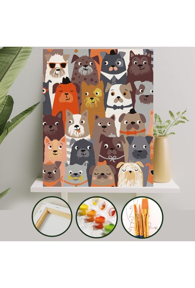 Sayılarla Boyama Tuval Seti Fırça Boya Dahil (Çıtalı) 40X50 cm - Köpekler Sayılarla Boyama Tuval Seti Fırça Boya Dahil (Çıtalı) 40X50 cm - Köpekler