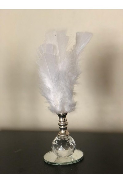 Beyaz Tüylü Kristal Top Tüylük Dekor Biblo Dekorasyon