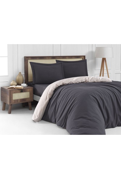 Cocona Çift Kişilik Nevresim Takımı Füme/krem Düz Renk