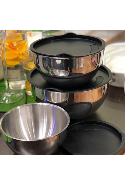 Arow Enzo 3 Lü Paslanmaz Çelik Saklama Kabı Karıştırma Kabı Mutfak Gereci Arw 3789