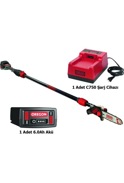 Oregon PS250 6.0 Ah + C750 Şarjlı Yüksek Dal Budama Makinesi