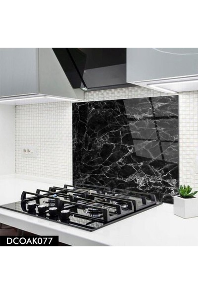 Paulpi Disegno Cam Ocak Arkası Koruyucu | Siyah Mermer Desenli