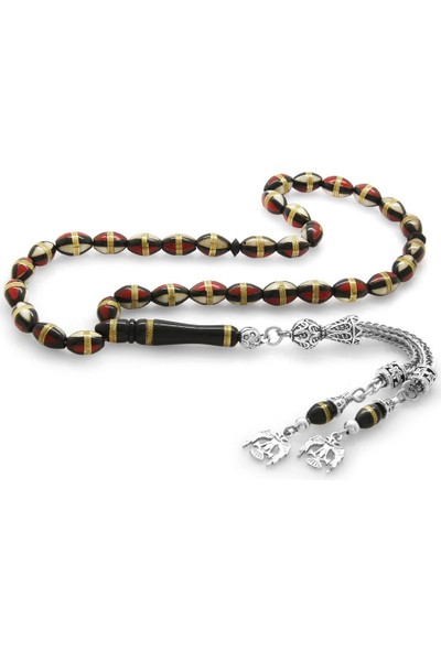 Nipora Kararmaz Metal Püsküllü Kırmızı-Beyaz Mine Dolgulu Pirinç Sarmal Arpa Kesim Kuka Tesbih Nipora Kararmaz Metal Püsküllü Kırmızı-Beyaz Mine Dolgulu Pirinç Sarmal Arpa Kesim Kuka Tesbih