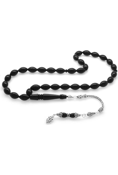 Nipora 925 Ayar Gümüş Püsküllü Arpa Kesim Siyah Kuka Tesbih Nipora 925 Ayar Gümüş Püsküllü Arpa Kesim Siyah Kuka Tesbih