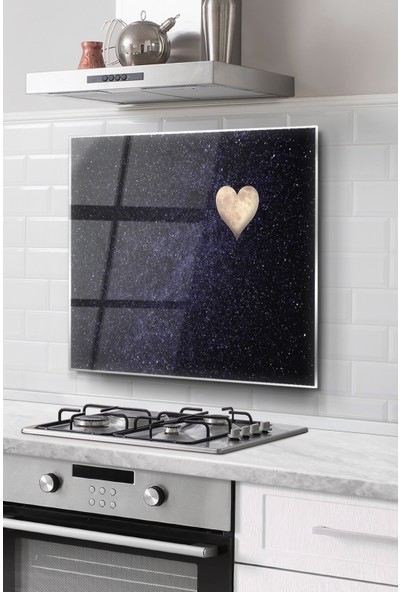 PaulPi Ocak Arkası Cam Koruyucu Tezgah Ankastre Arkası Koruyucu 50X50 cm | Kalp Desenli