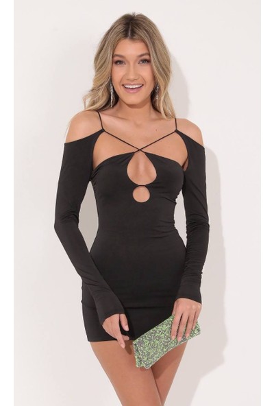 Massilayda Siyah Uzun Kollu Mini Elbise