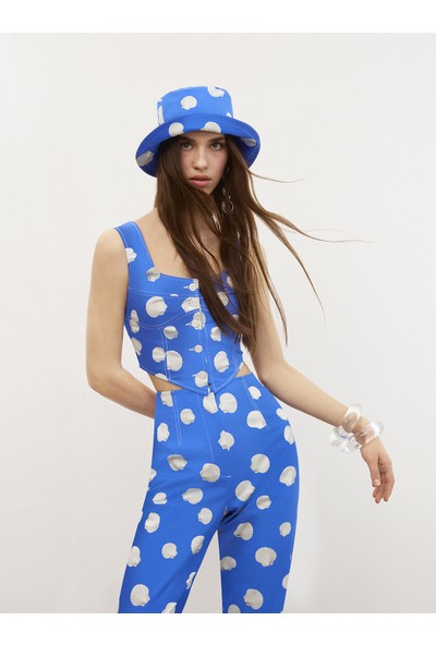 Nocturne Kontrast Dikişli Desenli Crop Top