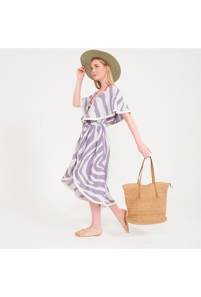 Dalga Desenli Çift Taraflı Kadın Plaj Elbisesi