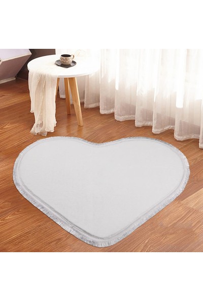 My Evilla Modern Dekoratif Halı Jel Kaymaz Taban Peluş Puffy Kalp Model Beyaz Saçaklı Halı My Evilla Modern Dekoratif Halı Jel Kaymaz Taban Peluş Puffy Kalp Model Beyaz Saçaklı Halı