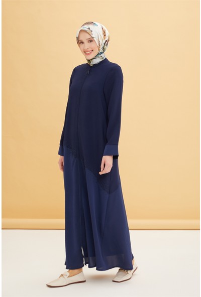Armine Taşlı ve Asitmetril Kuplu Ferace 22Y8805 Lacivert