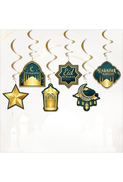 Süsle Bebek ve Parti Eid Mubarak 6'lı Tavan Süsü - 70 cm عيد مبارك زخرفة السقف 6 قطع