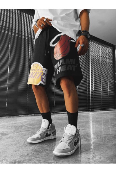 Abluka Online Lakers / Miami Heat Logo Baskılı Şort Siyah