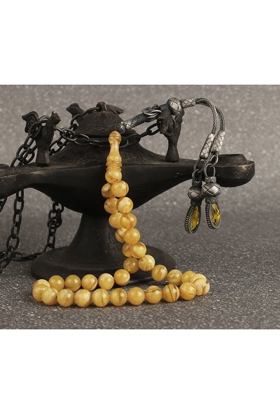 İpek Silver Gümüş Kazaz Püsküllü Kehribar Tesbih