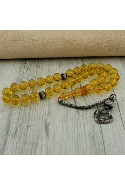 İpek Silver Kazaz Gümüş Püsküllü Ateş Kehribar Tesbih