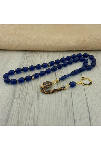 İpek Silver Altın Kaplama Gümüş Püsküllü Özel Tasarım Ateş Kehribar Tesbih