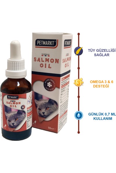 Pet Markt Kedi Somon Yağı Tüy Sağlığı ve Parlaklığı Damlası 50 ml (Omega 3 & 6) Pet Markt Kedi Somon Yağı Tüy Sağlığı ve Parlaklığı Damlası 50 ml (Omega 3 & 6)