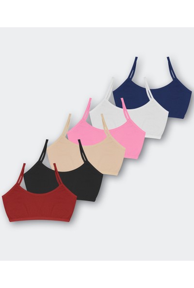 Öts Kız Çocuk Renkli 6'lı Pedsiz Pamuklu Likralı Yarım Atlet Alıştırma Sütyeni