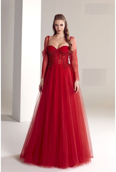 Niobe Askılı Dantel Işlemeli Kolları Tül Abiye Mezuniyet Gece Elbisesi Niobe Askılı Dantel Işlemeli Kolları Tül Abiye Mezuniyet Gece Elbisesi