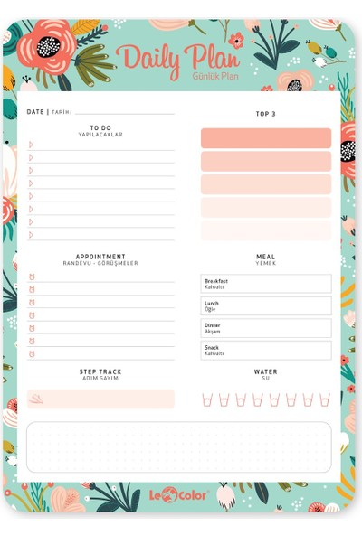 Le Color Çiçekli Günlük Planlayıcı Blok Petunya