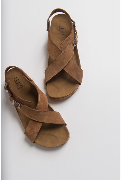 Luvi 201 Deri Camel Süet Kadın Sandalet