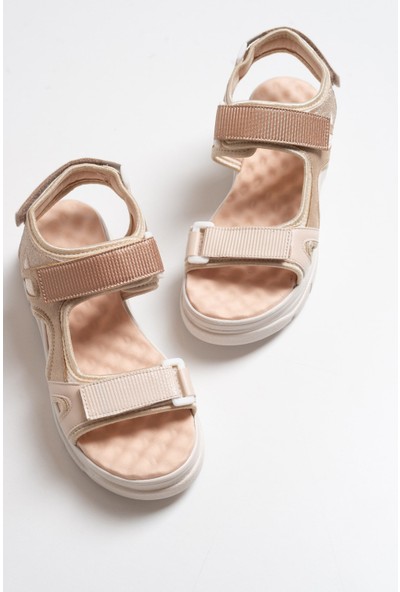 Luvi 4740 Bej Rose Bantlı Kadın Sandalet