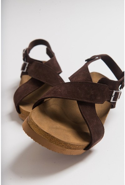 Luvi 201 Deri Kahve Süet Kadın Sandalet
