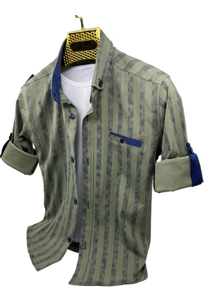 Erkek Likralı Kol Bağlamalı Pamuk Kumaş Gömlek