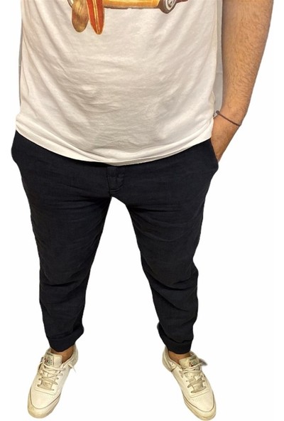 Superfly 0YEPNAK27561 Superfly 20805 3 Ceplı Ip Baglamalı Keten Pantolon Lacivert