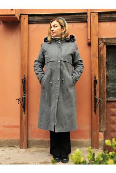 Glr & Gym Serpil Kadın Büyük Beden Gri Kaşe Kaban Glr & Gym Serpil Kadın Büyük Beden Gri Kaşe Kaban