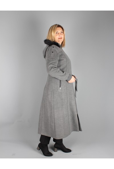 Glr & Gym Havva Kadın Büyük Beden Gri Kaşe Kaban