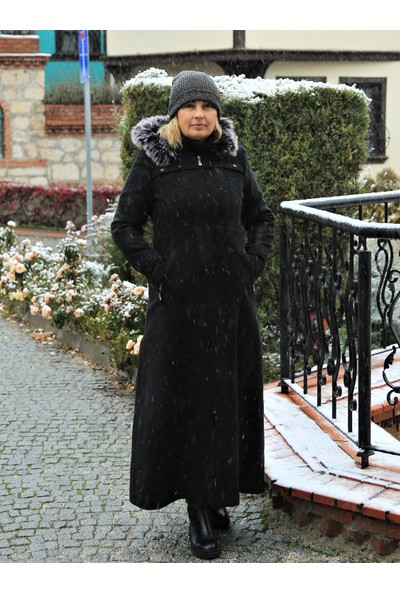 Glr & Gym Çisil Kadın 140CM Füme Büyük Beden Kaşe Manto Glr & Gym Çisil Kadın 140CM Füme Büyük Beden Kaşe Manto