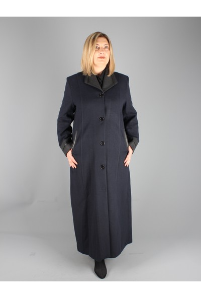 Glr & Gym Gamze Kadın Büyük Beden Anne Mendil Yaka Lacivert Manto Glr & Gym Gamze Kadın Büyük Beden Anne Mendil Yaka Lacivert Manto