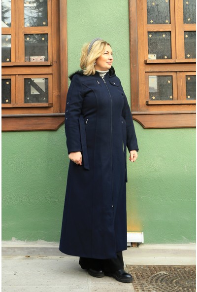 Glr & Gym Sertap Kadın Büyük Beden Lacivert Kaşe Manto Glr & Gym Sertap Kadın Büyük Beden Lacivert Kaşe Manto