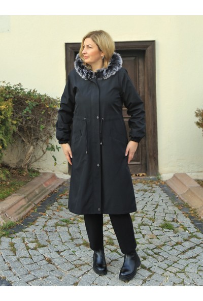 Glr & Gym Emel Kadın Kışlık Siyah Yağmurluk Mont