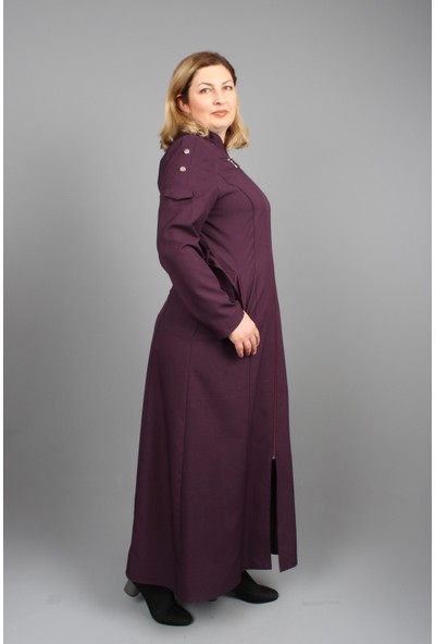 Glr & Gym Evren Büyük Beden Bordo Beli Kuşaklı Keten Pardesü