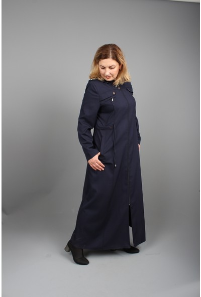 Glr & Gym Rana Kadın Büyük Beden Lacivert Keten Mevsimlik Pardesü Glr & Gym Rana Kadın Büyük Beden Lacivert Keten Mevsimlik Pardesü