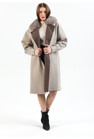 Redpoint Jackets Suni Kürk (Faux Fur) Alpaka Kaşmir Yün Karışımlı Kolu Triko Aksesuarlı Bej Kadın Kaban Redpoint Jackets Suni Kürk (Faux Fur) Alpaka Kaşmir Yün Karışımlı Kolu Triko Aksesuarlı Bej Kadın Kaban