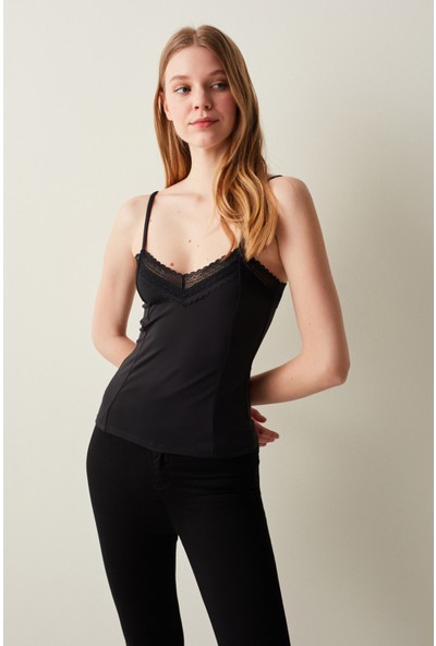 Penti Siyah V Neck Lace Atlet Penti Siyah V Neck Lace Atlet