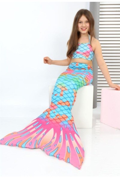 Kız Çocuk Deniz Kızı Mayo Kostüm Pembe 0405- Kız Çocuk Deniz Kızı Mayo Kostüm Pembe 0405-