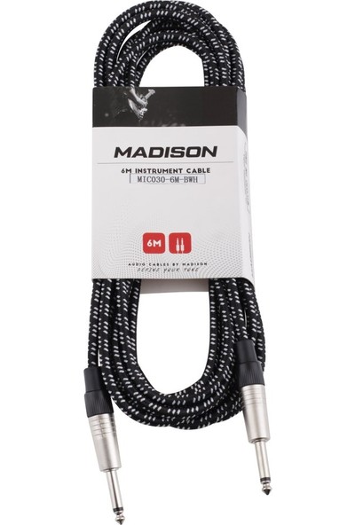 Madison Örgülü Kumaş Gitar Kablosu 6 Metre- Siyah Beyaz Damalı